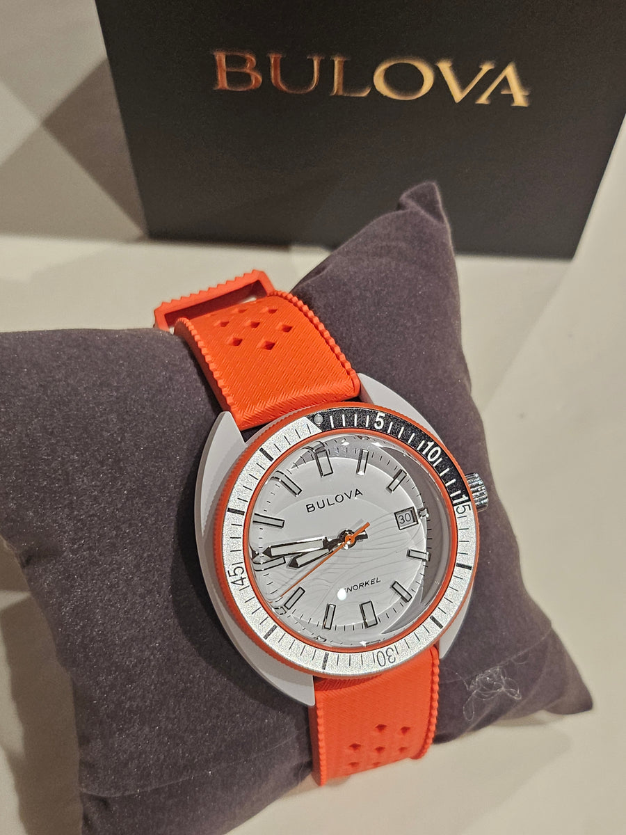 Bulova Orange Rubber Strap Watch - 98B448 (Snorkel) – Lesser Jewellers